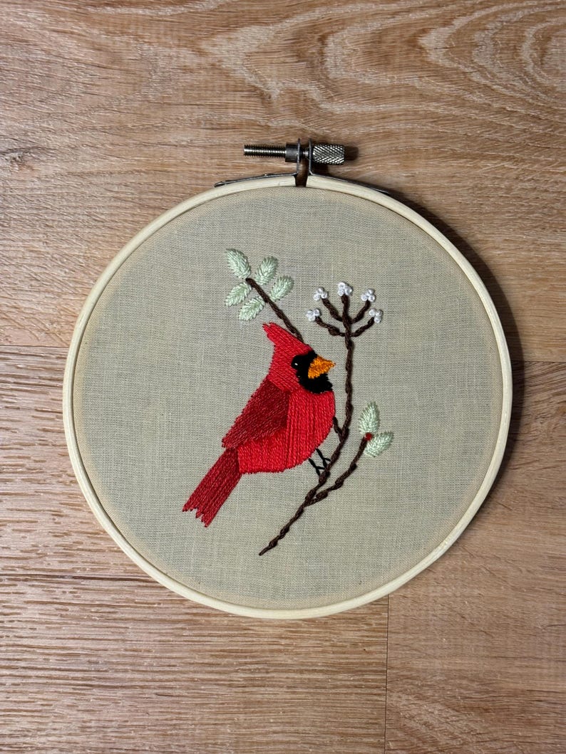 Cardinal Embroidery | Cardinal | Hand Stitched | Wall Art | Bird Decor ...