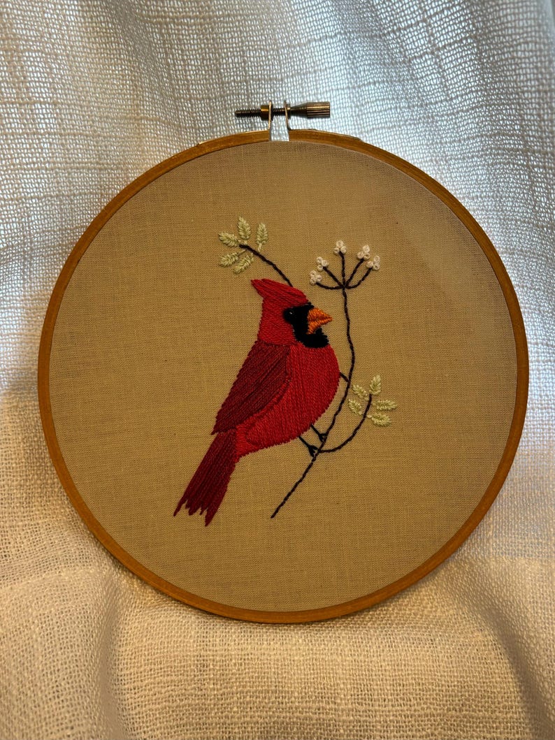 Cardinal Embroidery | Cardinal | Hand Stitched | Wall Art | Bird Decor ...
