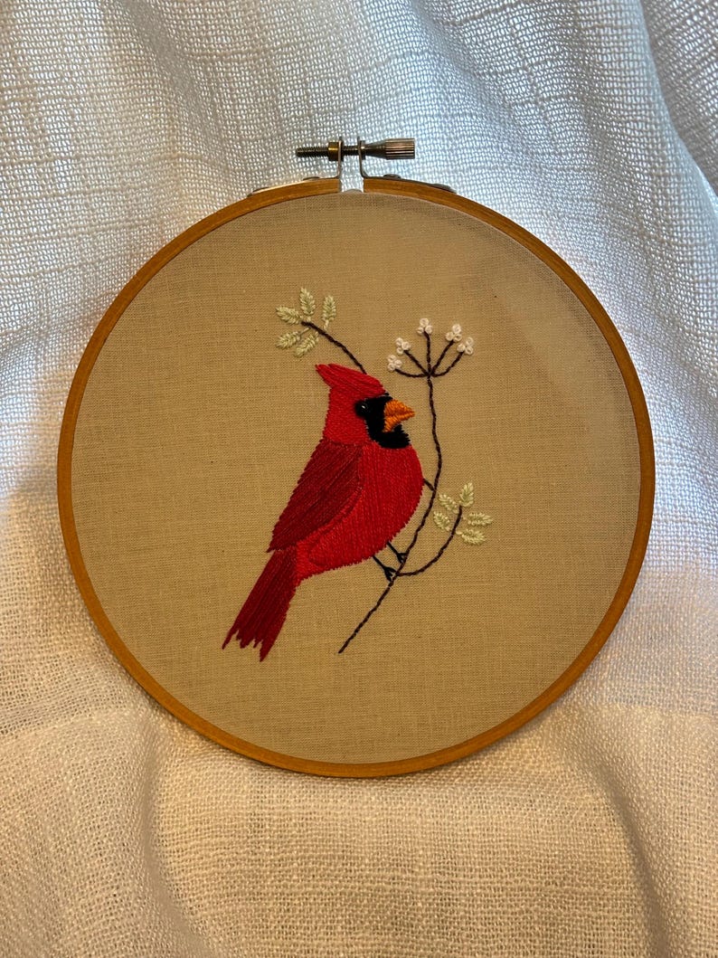 Cardinal Embroidery | Cardinal | Hand Stitched | Wall Art | Bird Decor ...