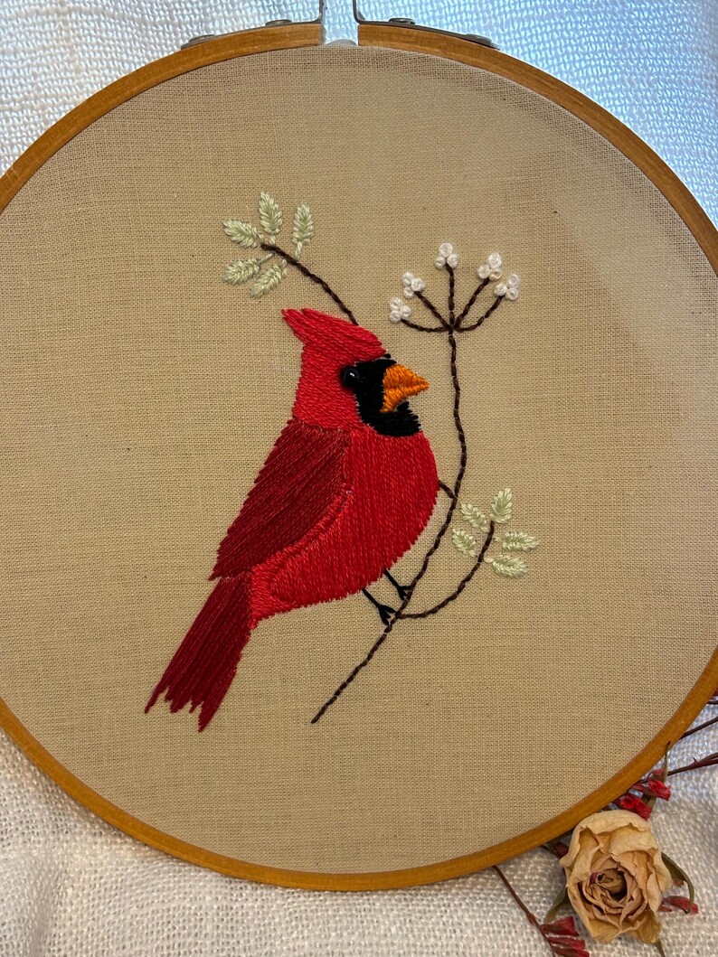 Cardinal Embroidery | Cardinal | Hand Stitched | Wall Art | Bird Decor ...
