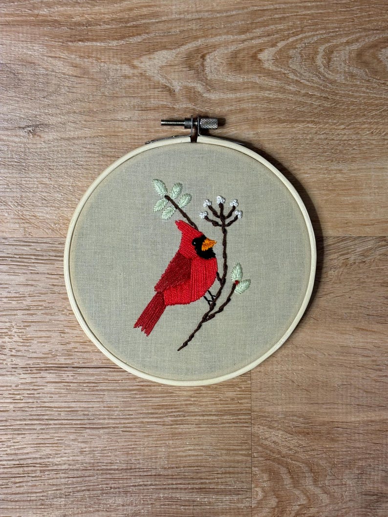 Cardinal Embroidery | Cardinal | Hand Stitched | Wall Art | Bird Decor ...