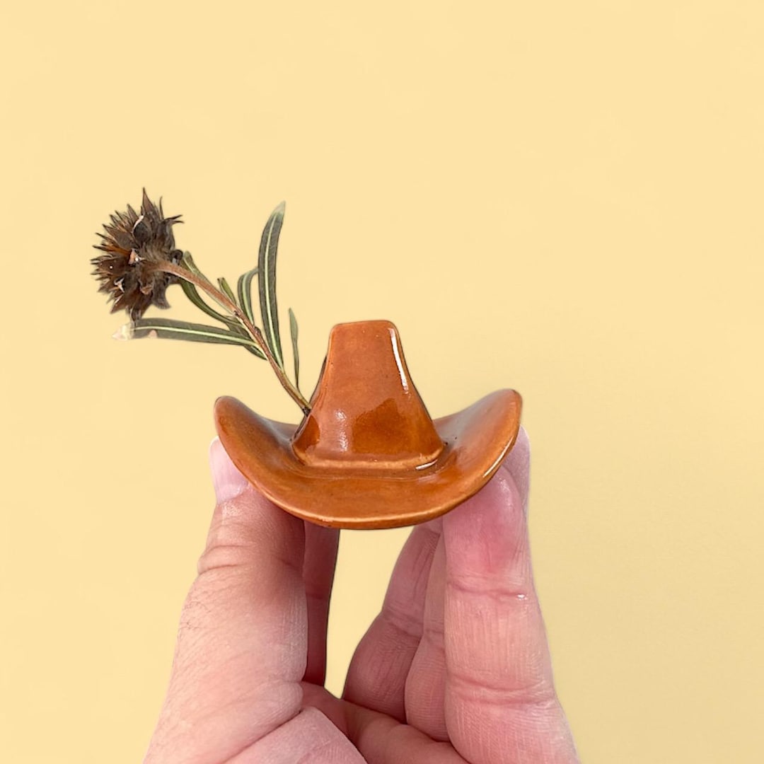 Small Ceramic Cowboy/cowgirl Hat - Saddle Brown Glaze - Choose Hole or ...