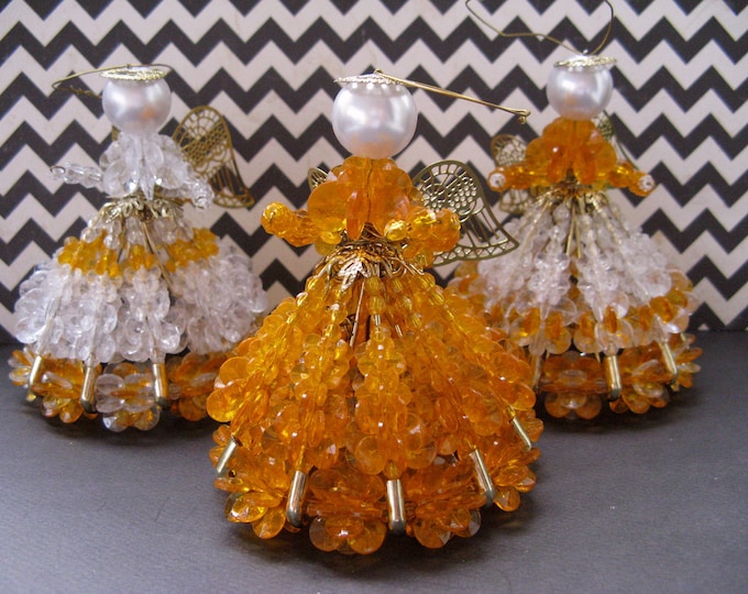 Vintage Safety Pin Angels, 3 Safety Pin and Beaded Angels, Orange ...