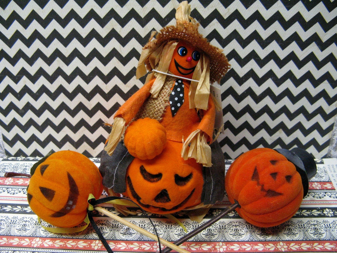 3 Vintage Flocked Pumpkins, Vintage Halloween Decorations, Flocked ...