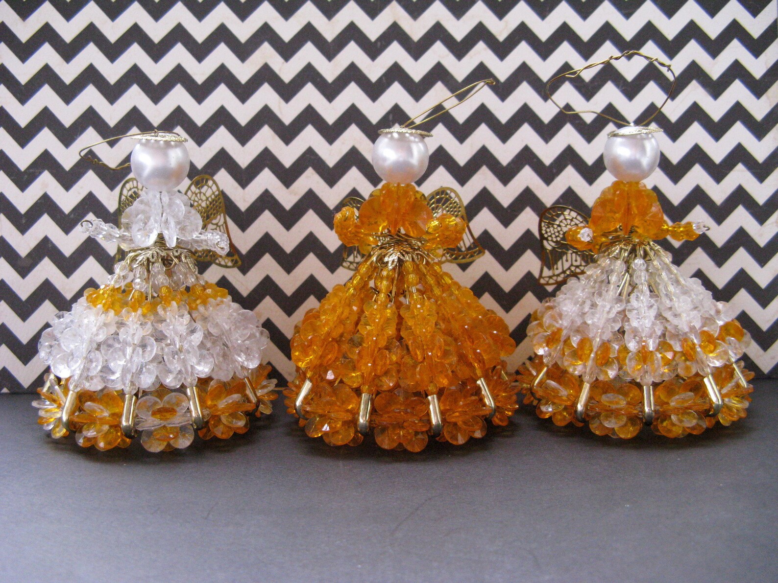 Vintage Safety Pin Angels, 3 Safety Pin and Beaded Angels, Orange ...