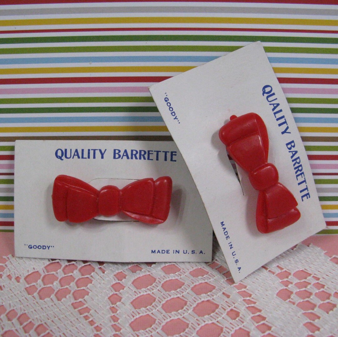 Goody Vintage 2 Hair Barrettes, Red Plastic Bow Barrettes, New Old ...