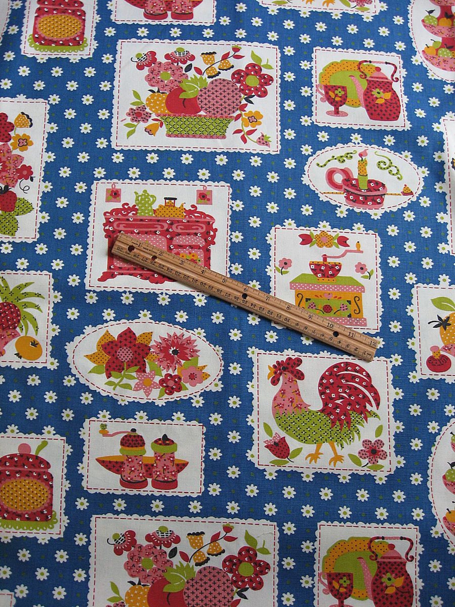 Vintage Kitchen Fabric, Waverly Calico Kitchen Fabric, Mod Pink Rooster ...