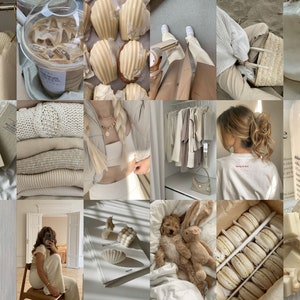 145 PCS | Vanilla Girl Aesthetic Photo Collage | Light Beige Wall ...