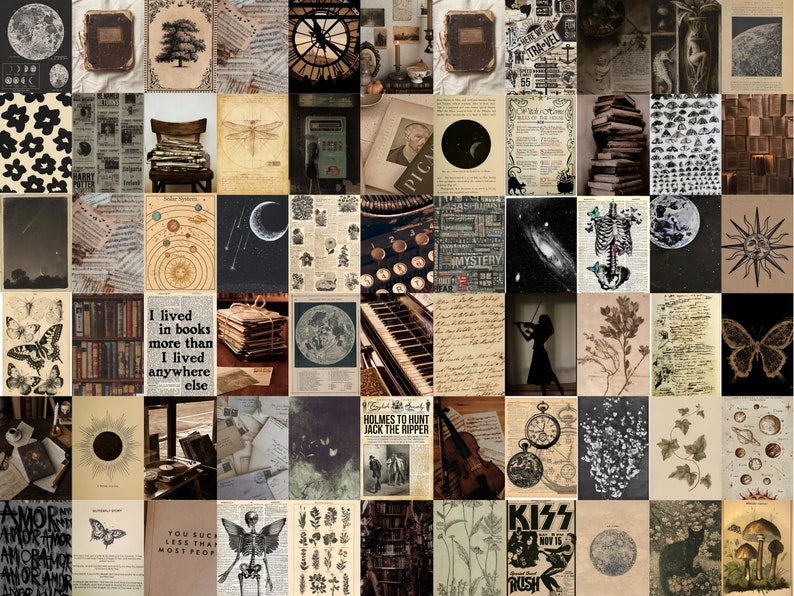 152 PCS Vintage Aesthetic Photo Collage Kit Grunge Wall Prints Dark ...