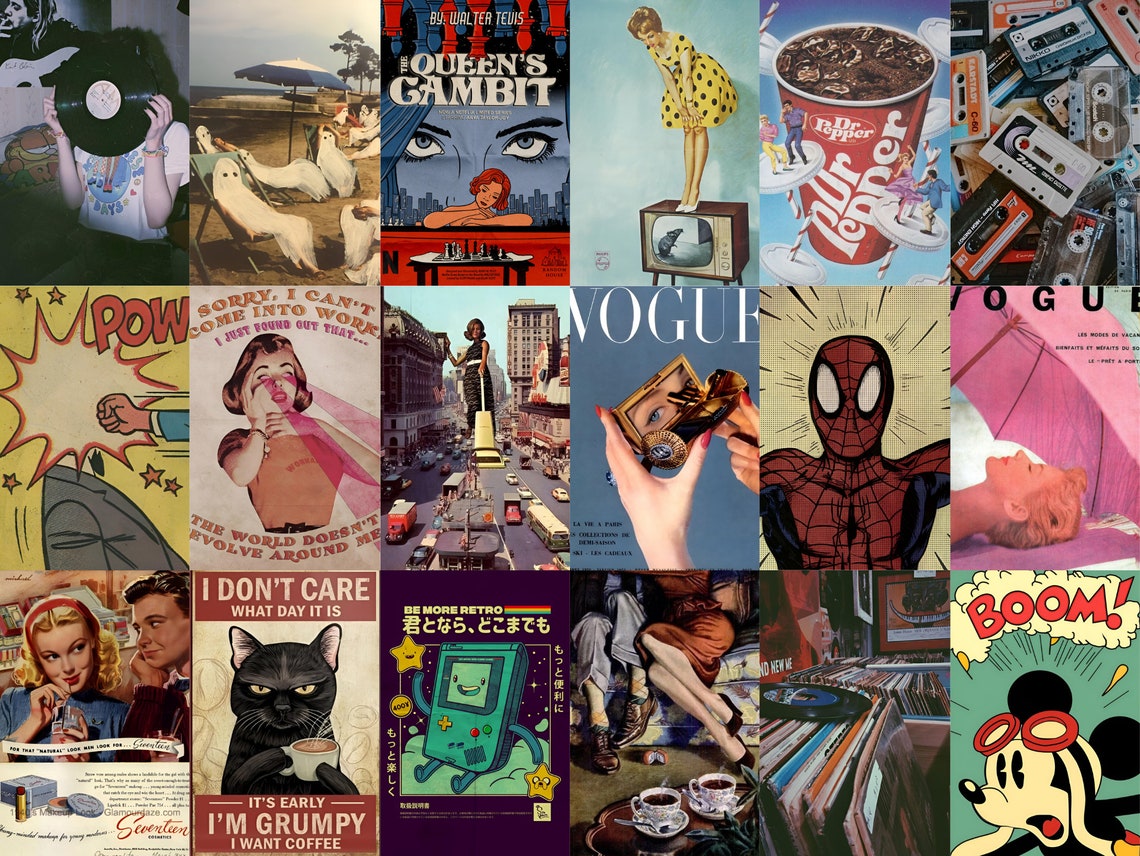 150 Vintage Retro Wall Collage Kit, Retro Wall Collage Kit, Retro ...