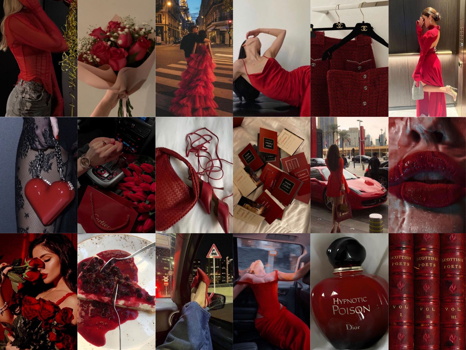 135 PCS Cherry Aesthetic Wall Collage Kit | Dark Red Photo Collage ...