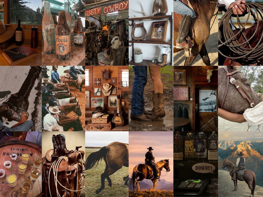 140 PCS Western Aesthetic Wall Collage, Cowgirl Western Collage, Old ...
