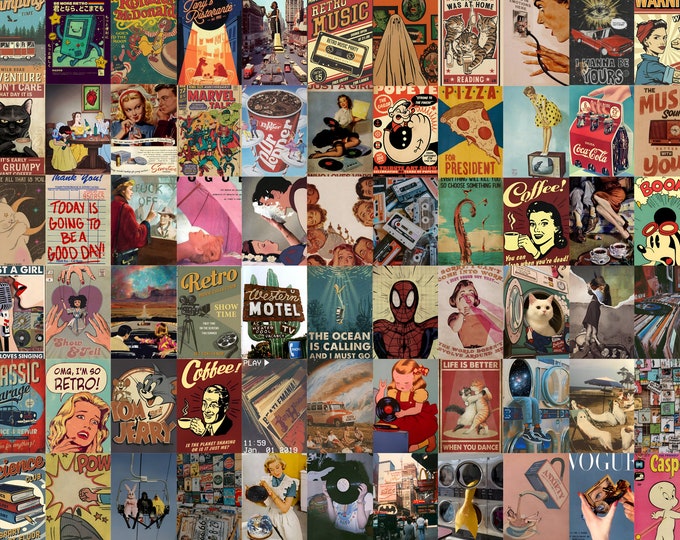 Impressões de colagem retrô, arte de parede vintage (download digital ...