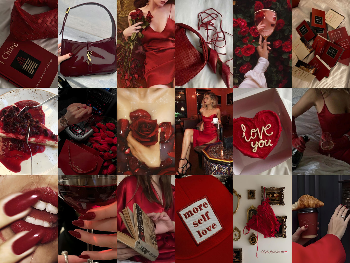 135 PCS Cherry Aesthetic Wall Collage Kit | Dark Red Photo Collage ...