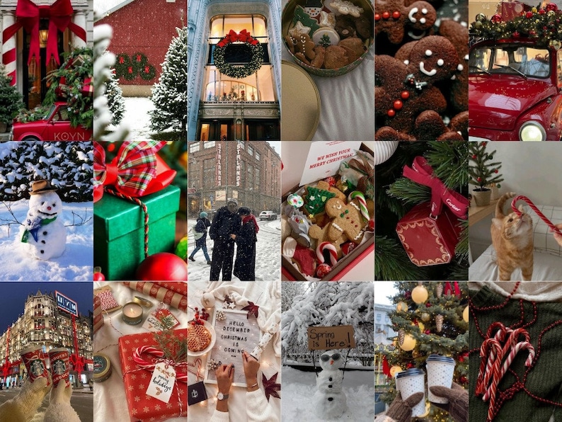 100 PCS Christmas Aesthetic Collage Kit, Winter Aesthetic, Xmas Wall ...