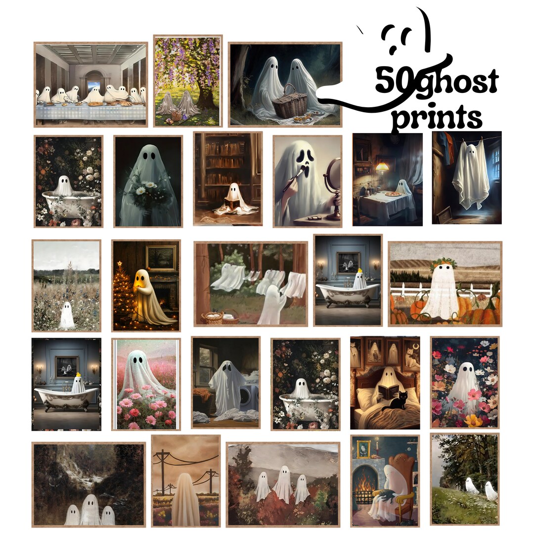 Cute Ghosts in Vintage Paintings, Set of 50 Printable Halloween Gallery ...