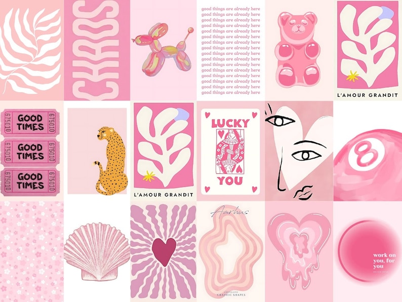 100 PCS Pink Danish Pastel Collage Kit, Pink Wall Collage, Pastel Pink Aesthetic Prints, Pastel ...