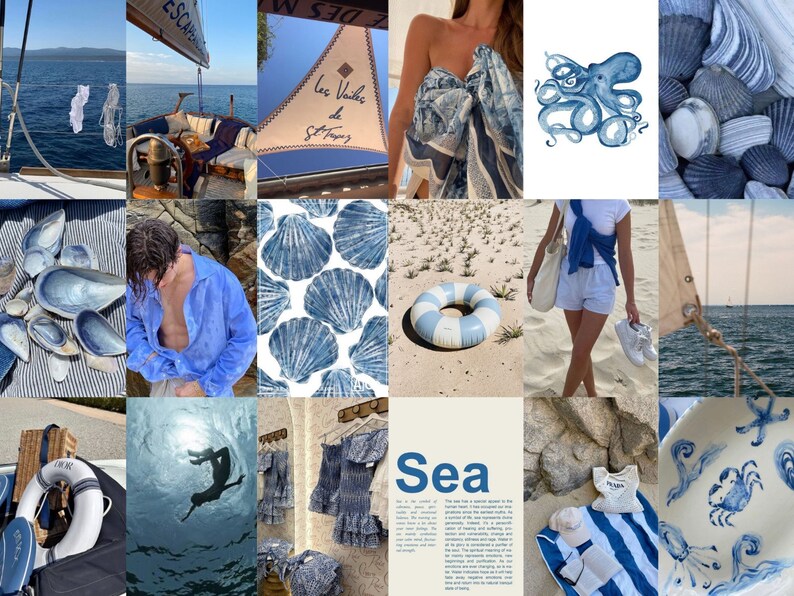 Blue Coastal Collage Kit, Beachy Room Decor (digital Download) - Etsy