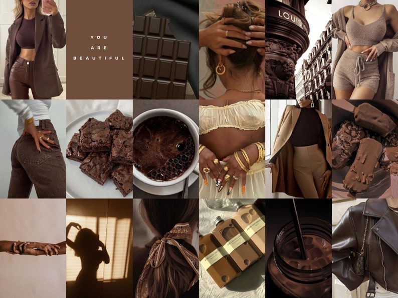 135 PCS | Brown Aesthetic Wall Collage | Coffee Aesthetic Wall Collage ...