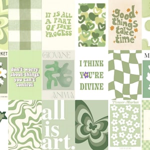 100 PCS Green Preppy Aesthetic Wall Collage Kit | Danish Green Positive ...