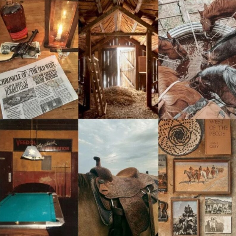 140 PCS Western Aesthetic Wall Collage, Cowgirl Western Collage, Old ...