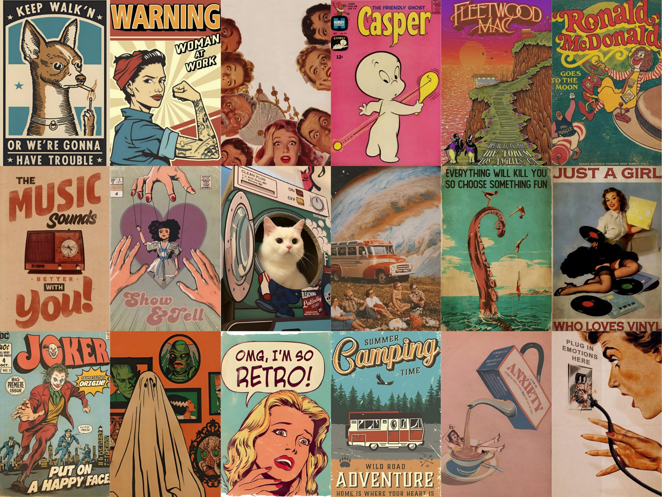 150 Vintage Retro Wall Collage Kit, Retro Wall Collage Kit, Retro ...