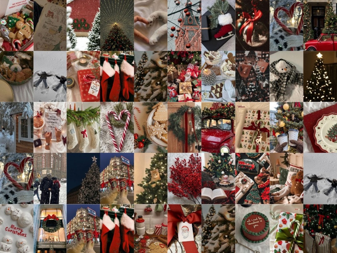 100 PCS Christmas Aesthetic Collage Kit, Winter Aesthetic, Xmas Wall ...