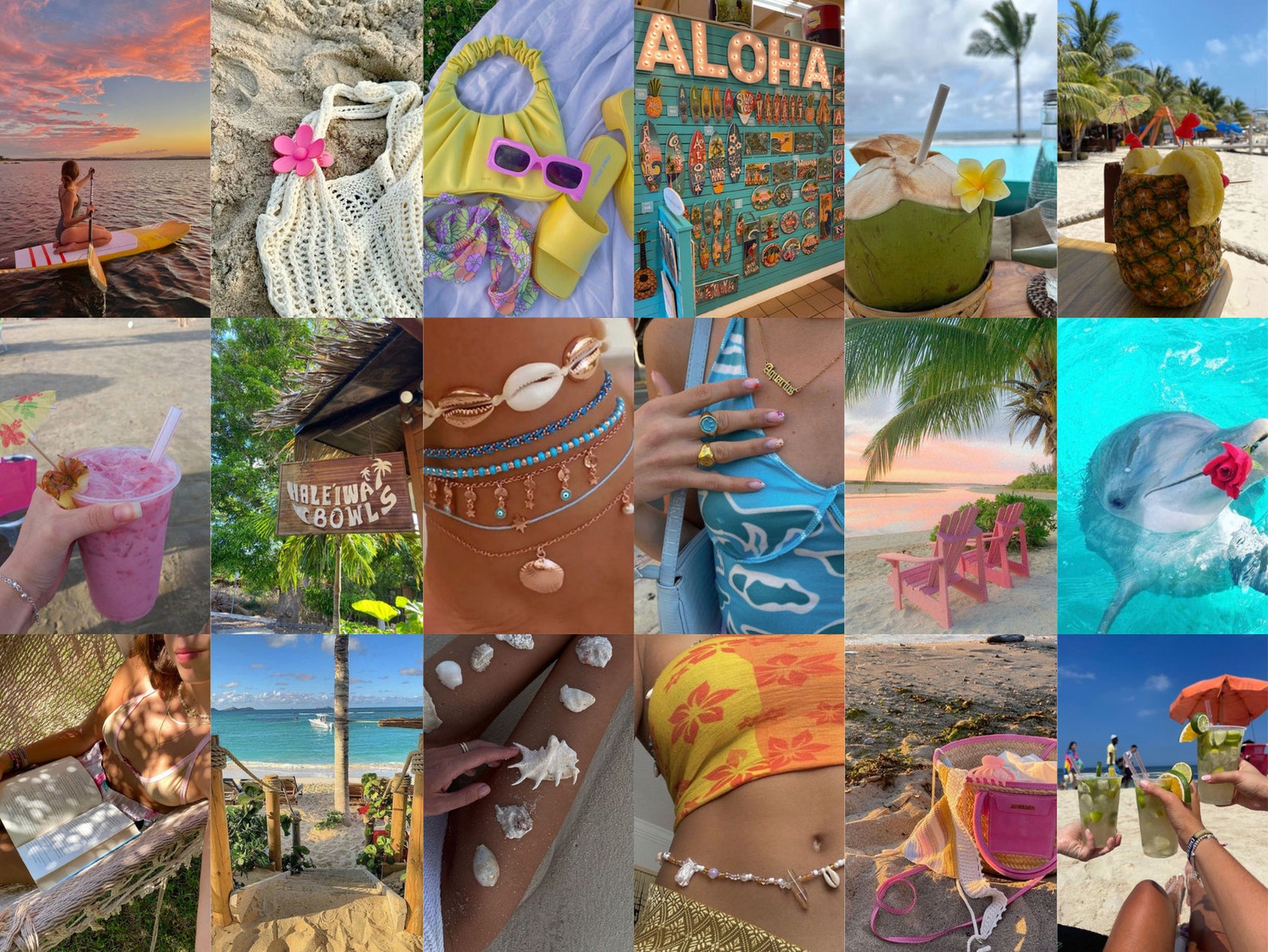 160 PCS Coconut Girl Aesthetic Wall Collage | Summer Beach Vibe Photo ...