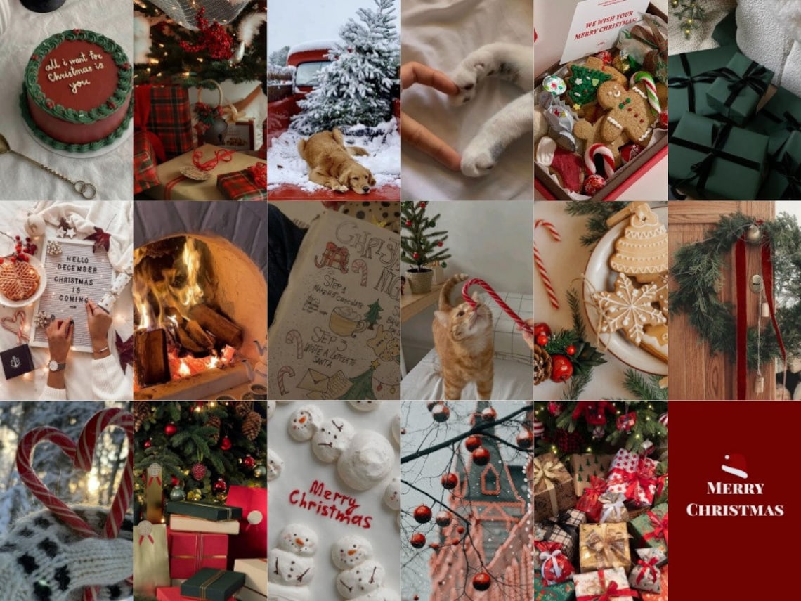 100 PCS Christmas Aesthetic Collage Kit, Winter Aesthetic, Xmas Wall ...