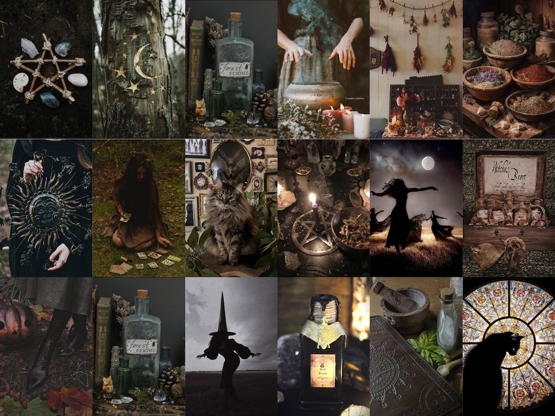 200 PCS Dark Witch Wall Collage Kit , Witch Aesthetic Photo Collage ...