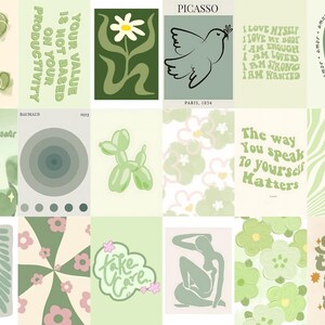100 PCS Green Preppy Aesthetic Wall Collage Kit | Danish Green Positive ...