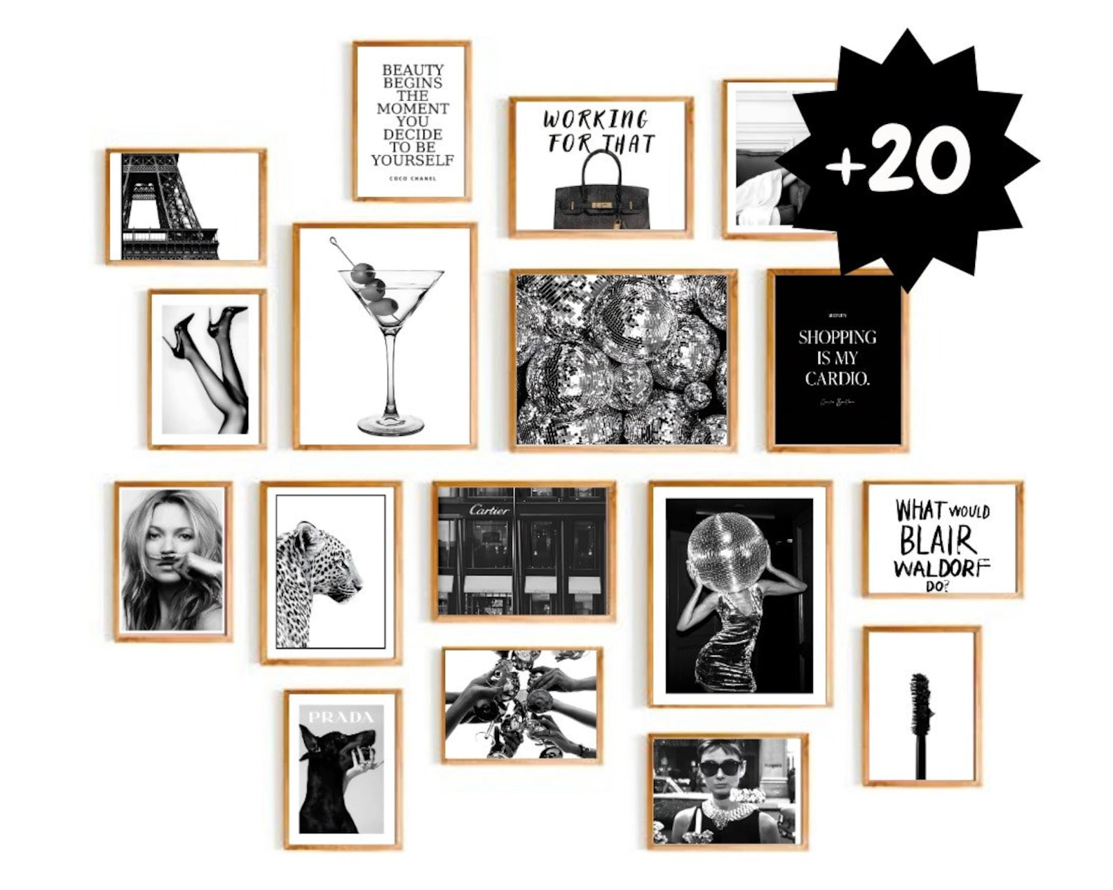 20 PCS Luxury Fashion Poster Set: Black & White Brand Prints (digital ...