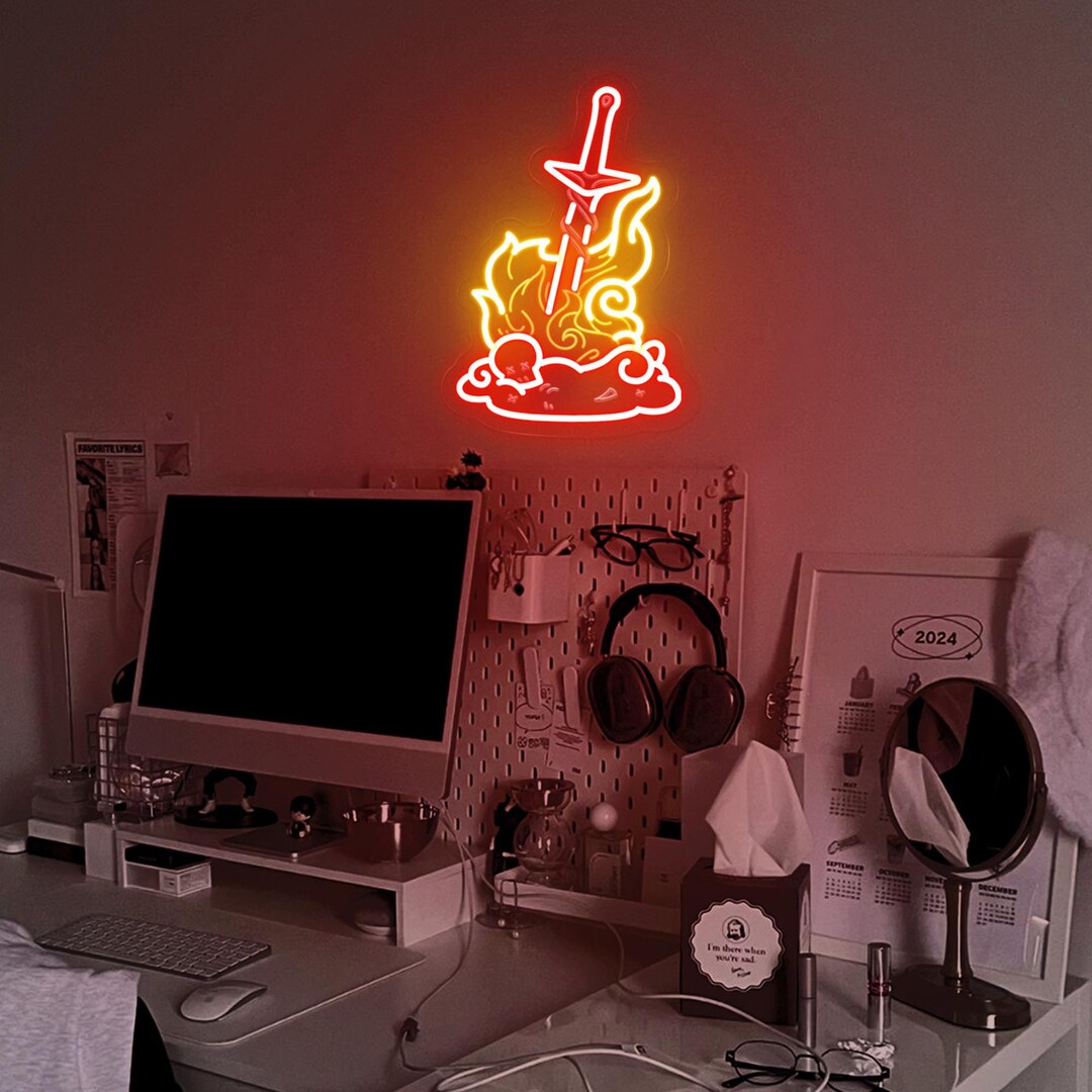 Bonfire Sword Neon Sign, Game Room Sign, Resting Place in Dark Souls ...