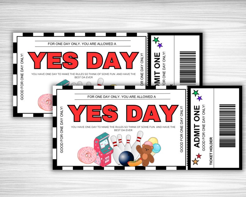 Printable Yes Day Ticket Template, Yes Day Voucher, Yes Day Gift Ticket ...