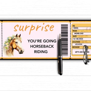 Printable Horse Riding Surprise Ticket, Horseback Riding Ticket, Ticket ...