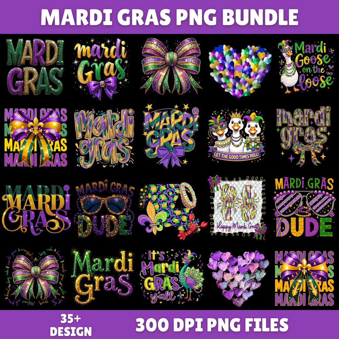 Mardi Gras Coquette Bundle PNG, Fleur De Lis, King Cake, Mardi Gras ...