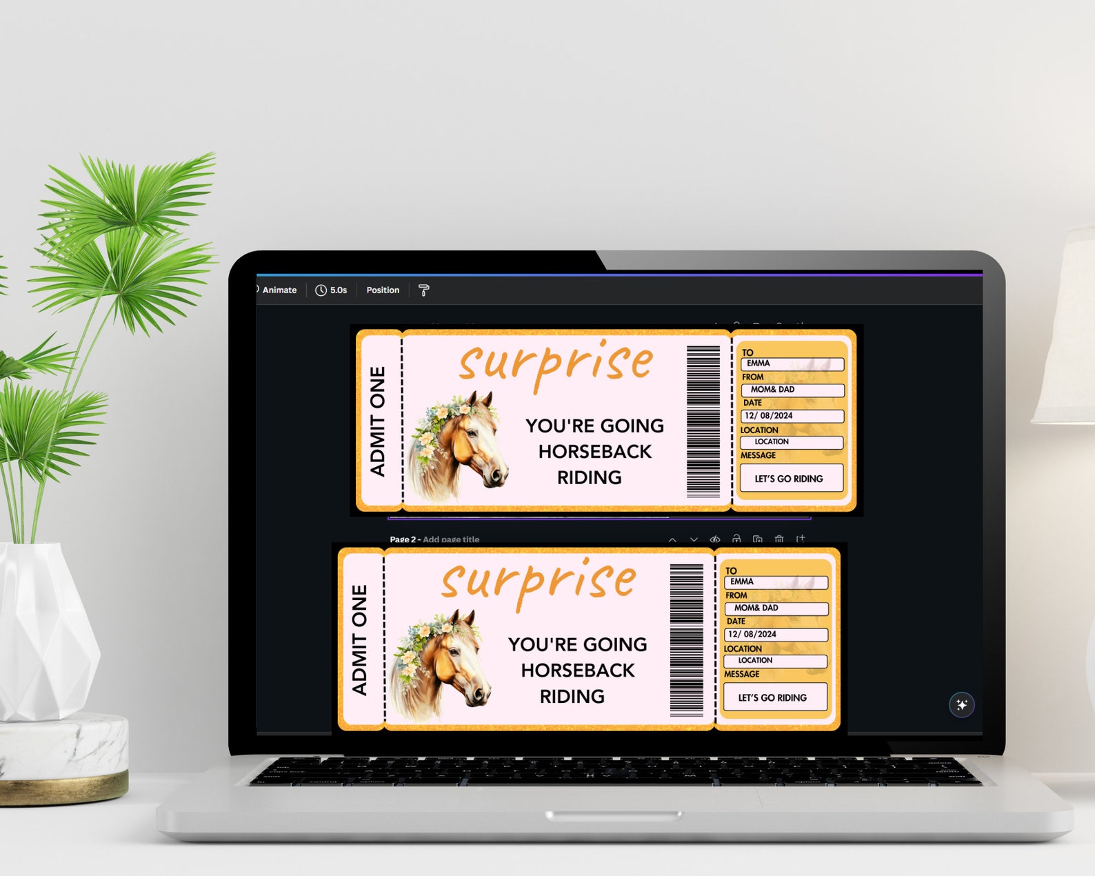 Printable Horse Riding Surprise Ticket, Horseback Riding Ticket, Ticket ...