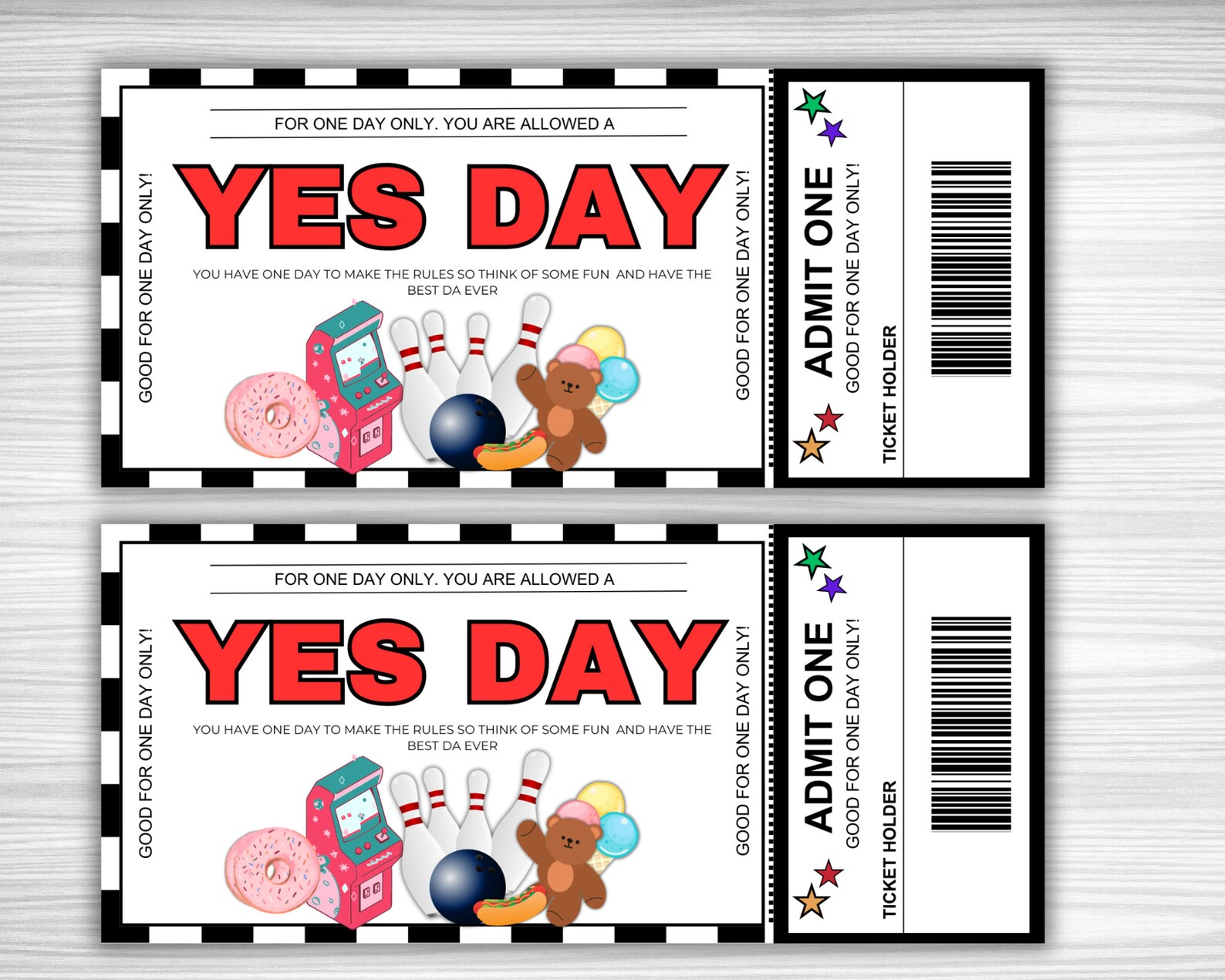 Printable Yes Day Ticket Template, Yes Day Voucher, Yes Day Gift Ticket ...