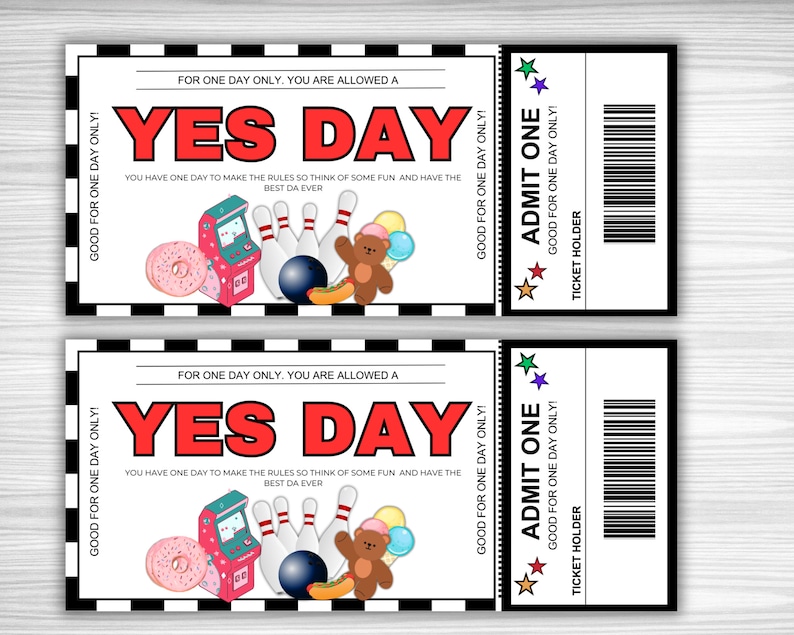 Printable Yes Day Ticket Template, Yes Day Voucher, Yes Day Gift Ticket ...