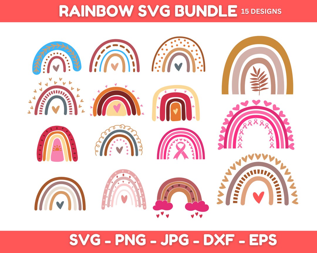Rainbow Svg Bundle, Rainbow Png, Rainbow Clipart, Rainbow Cut File ...