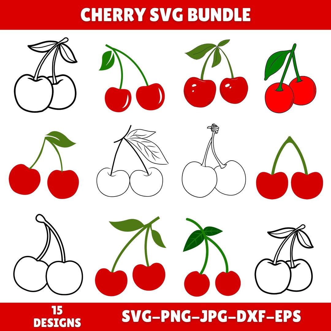 Cherry Svg Bundle, Cherry Png, Red Cherry Svg, Fruit Svg, Cherries ...