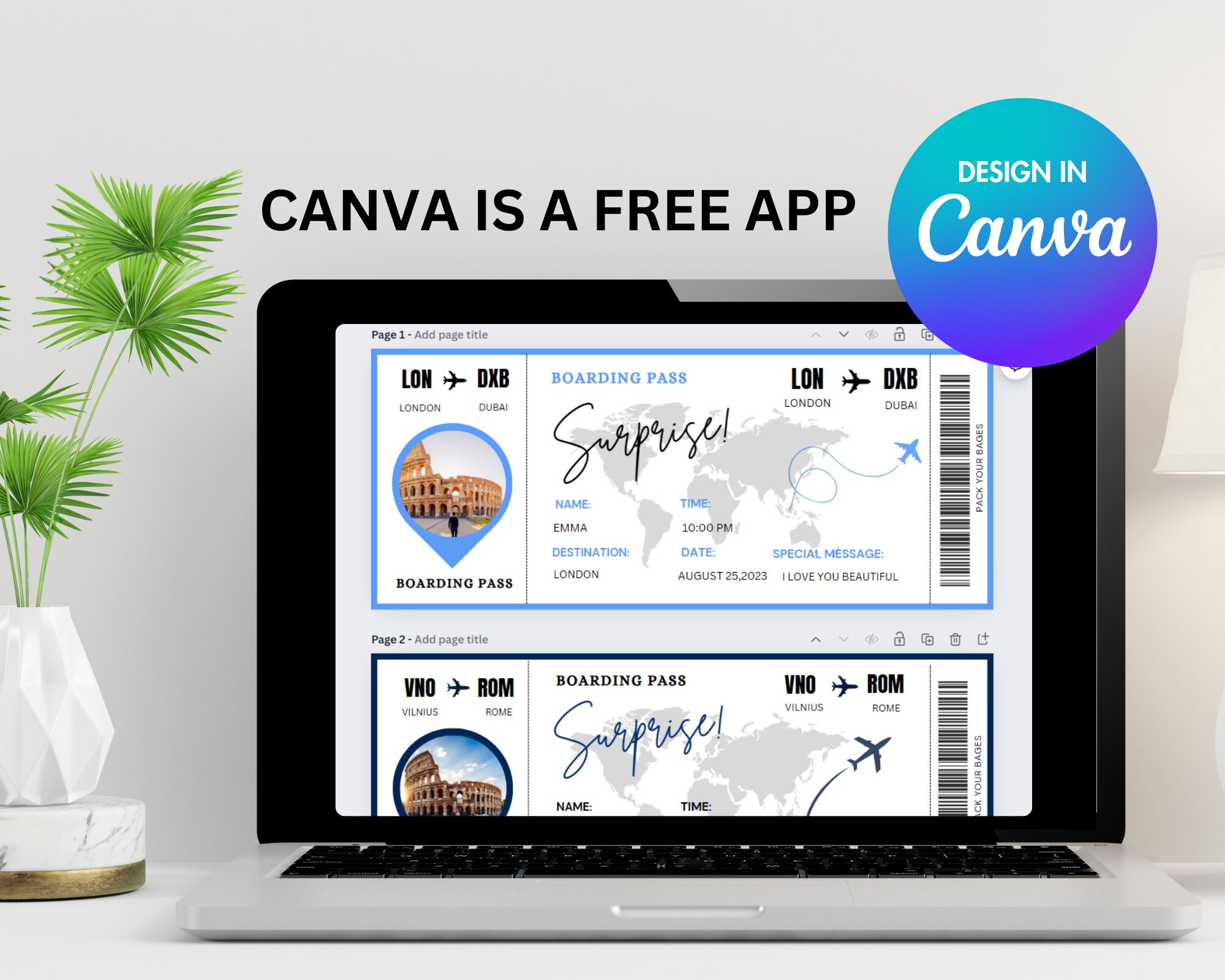 Editable Boarding Pass Template, Printable Personalized Airline Ticket ...