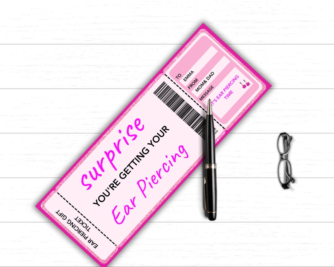 Printable Ear Piercing Ticket Template, Ear Piercing Ticket, Ears ...