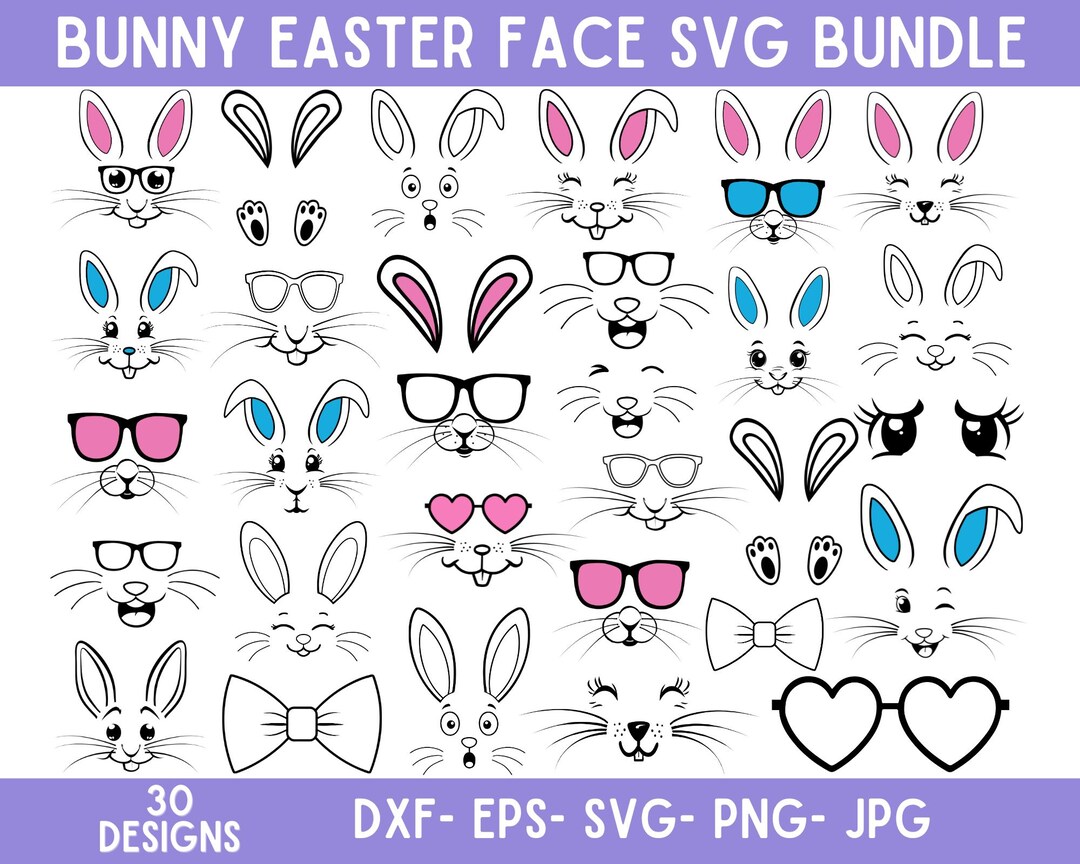 Bunny Face Svg Bundle, Easter Svg, Bunny Face Svg, Easter Bunny Face ...