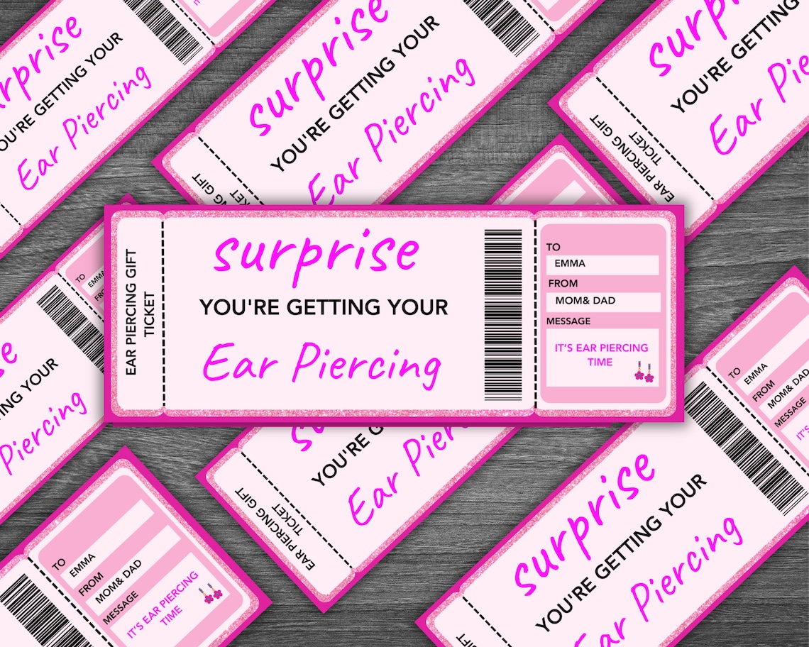 Printable Ear Piercing Ticket Template, Ear Piercing Ticket, Ears ...