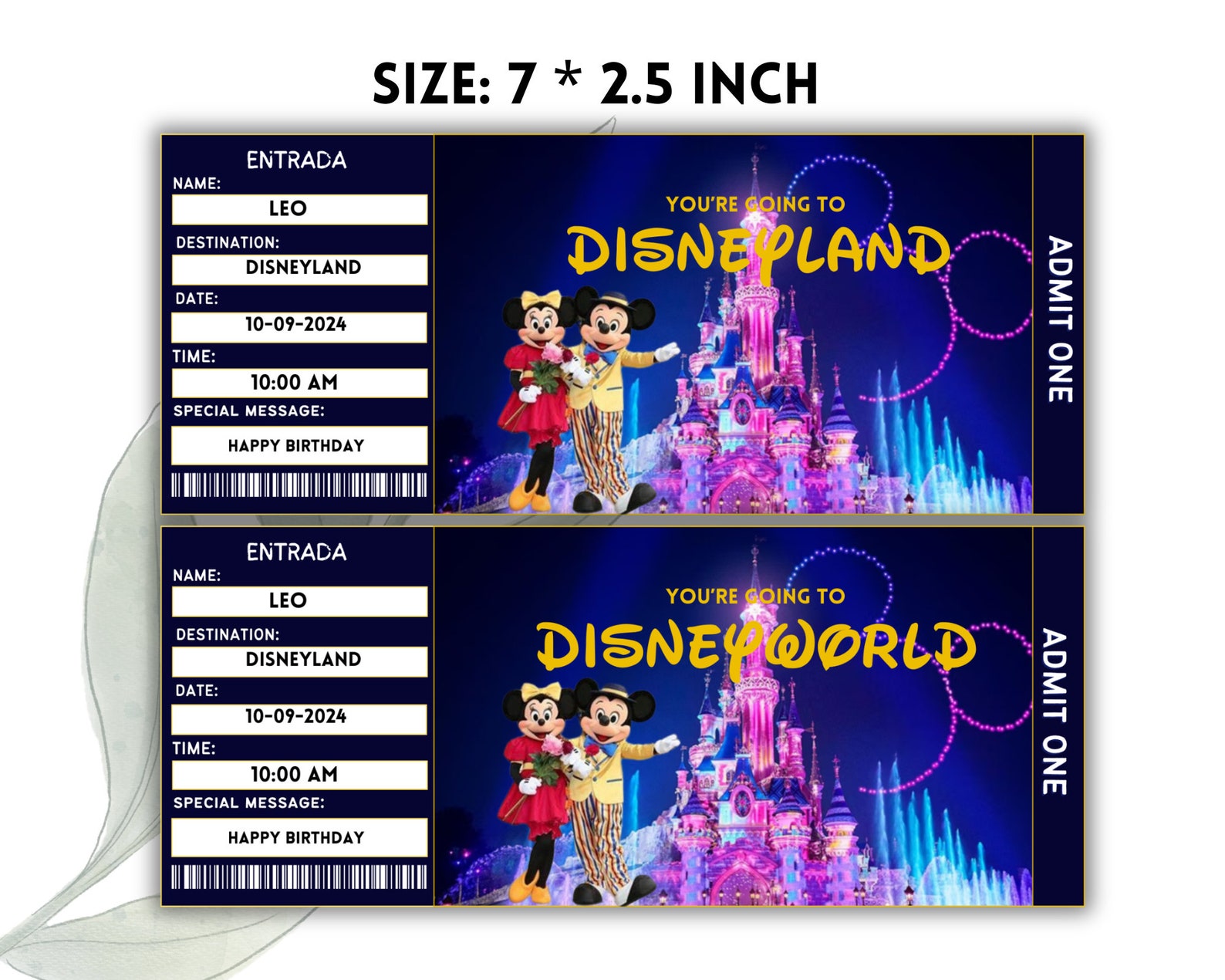 Printable Disneyland Surprise Trip Ticket Template, Surprise Reveal ...
