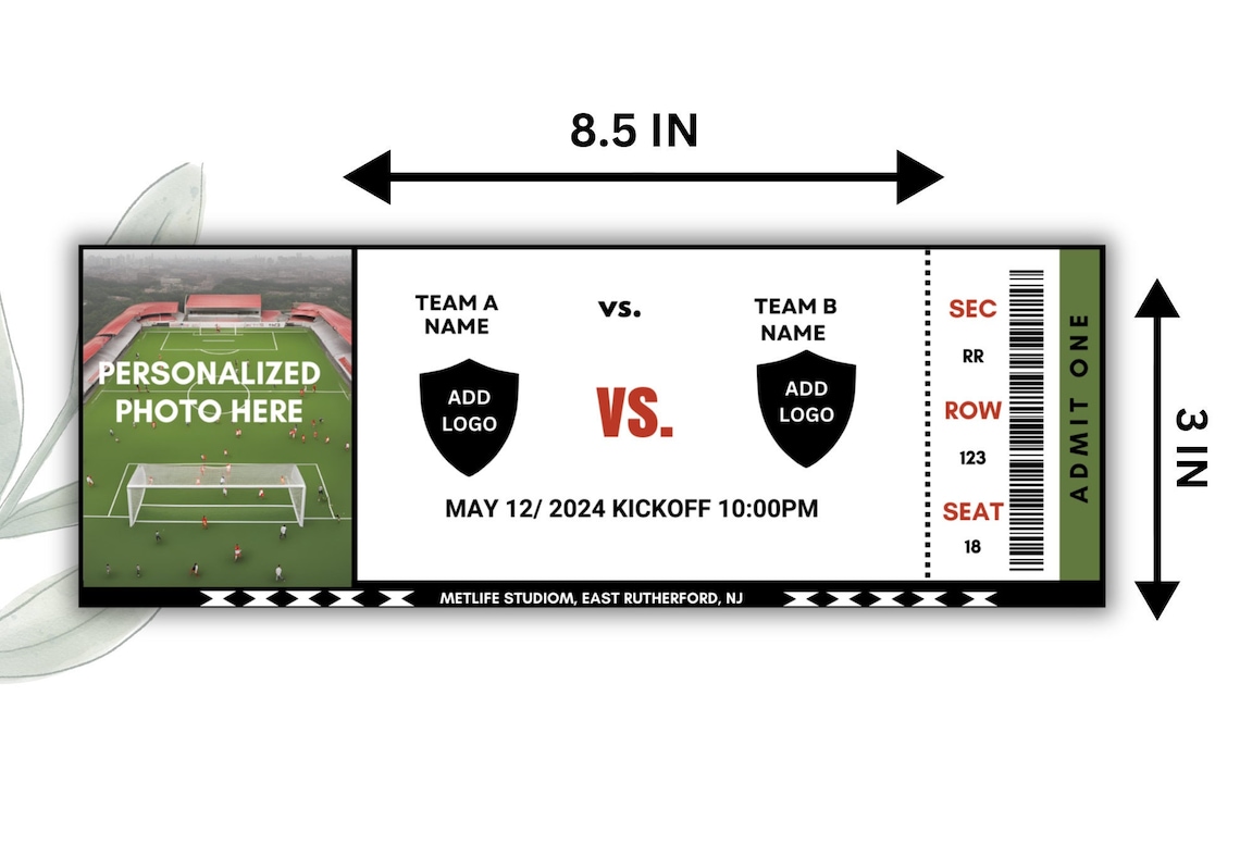 Customizable Football Ticket Template, Birthday Gift, Football Lovers ...