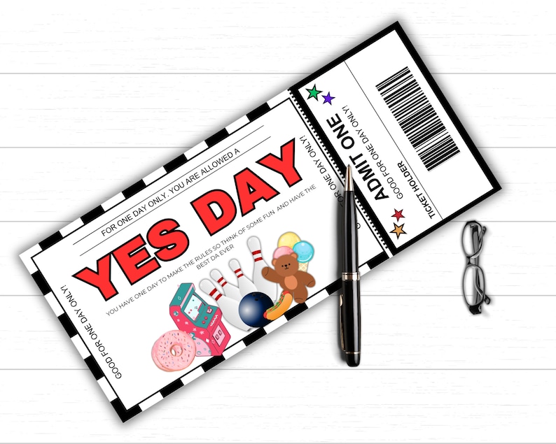 Printable Yes Day Ticket Template, Yes Day Voucher, Yes Day Gift Ticket ...