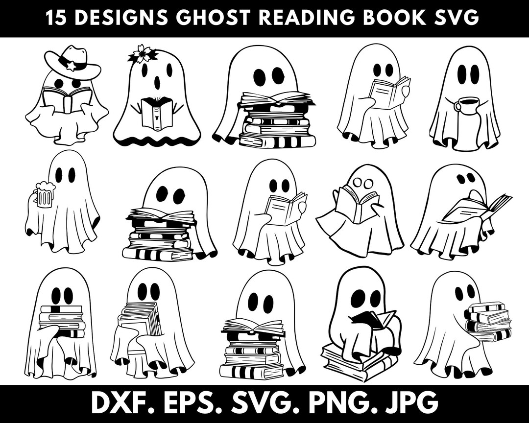 Ghost Reading Book Svg, Svg Bundle, Halloween Png, Ghost Clipart Shirt ...