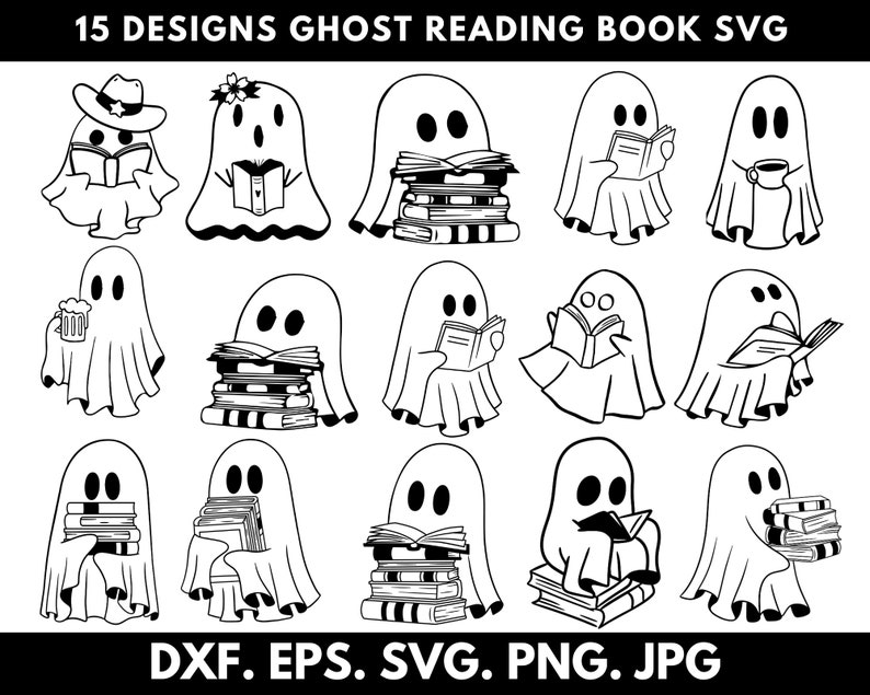 Ghost Reading Book Svg, Svg Bundle, Halloween Png, Ghost Clipart Shirt ...